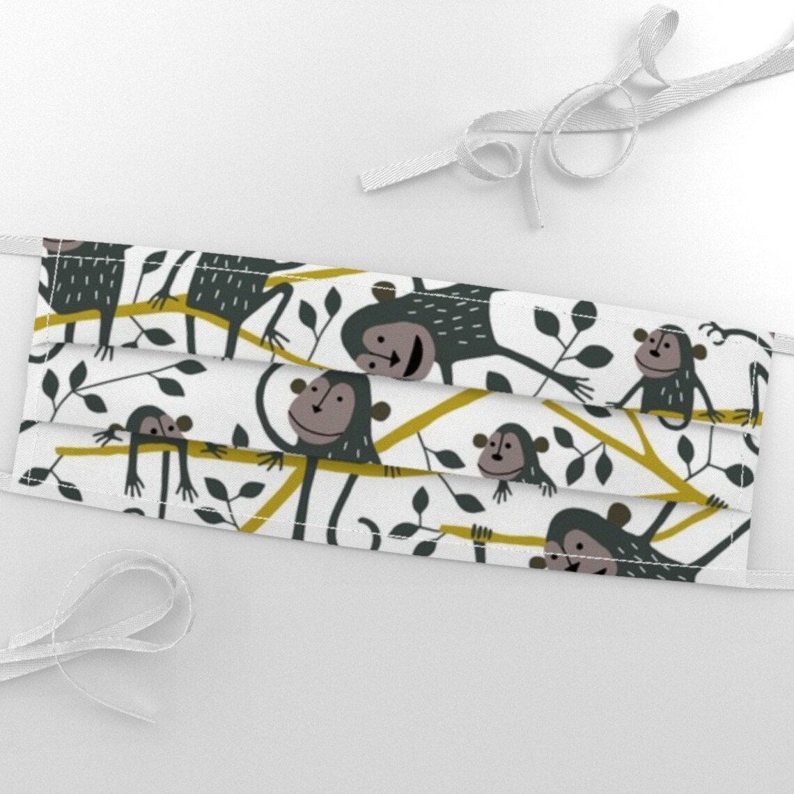 Monkey Fabric Monkey Jungle Tree White By Heleen Vd Thillart | Etsy