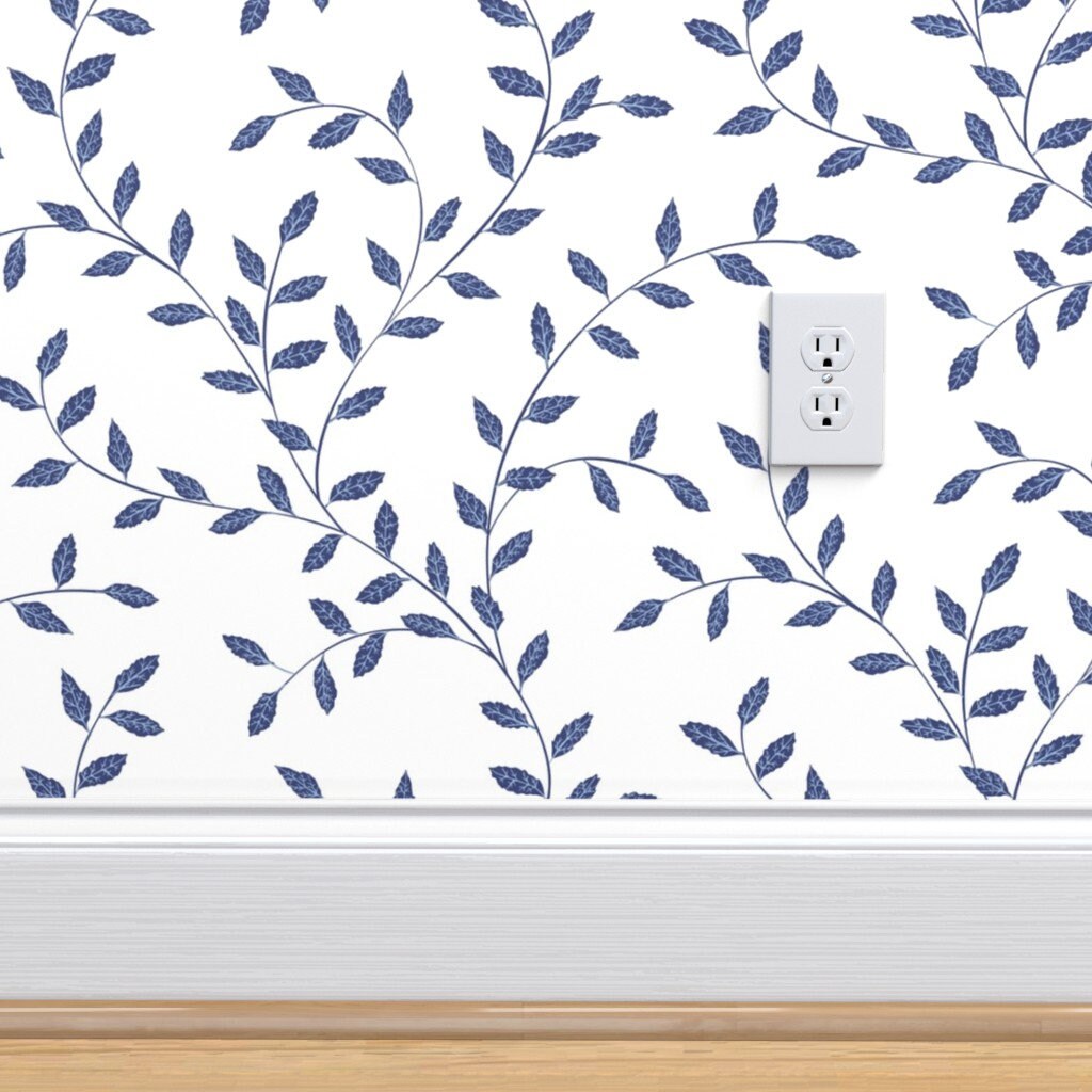 Vine Wallpaper Spring Vine Navy by Jillbyers Vine Blue | Etsy