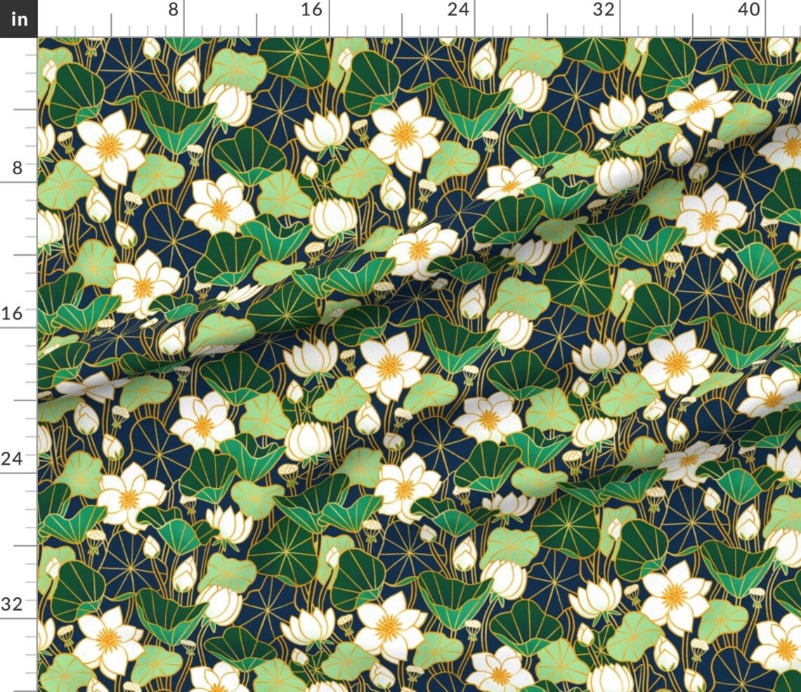 Bohemian Geometric Lily Floral Green and White Fabric Lily | Etsy
