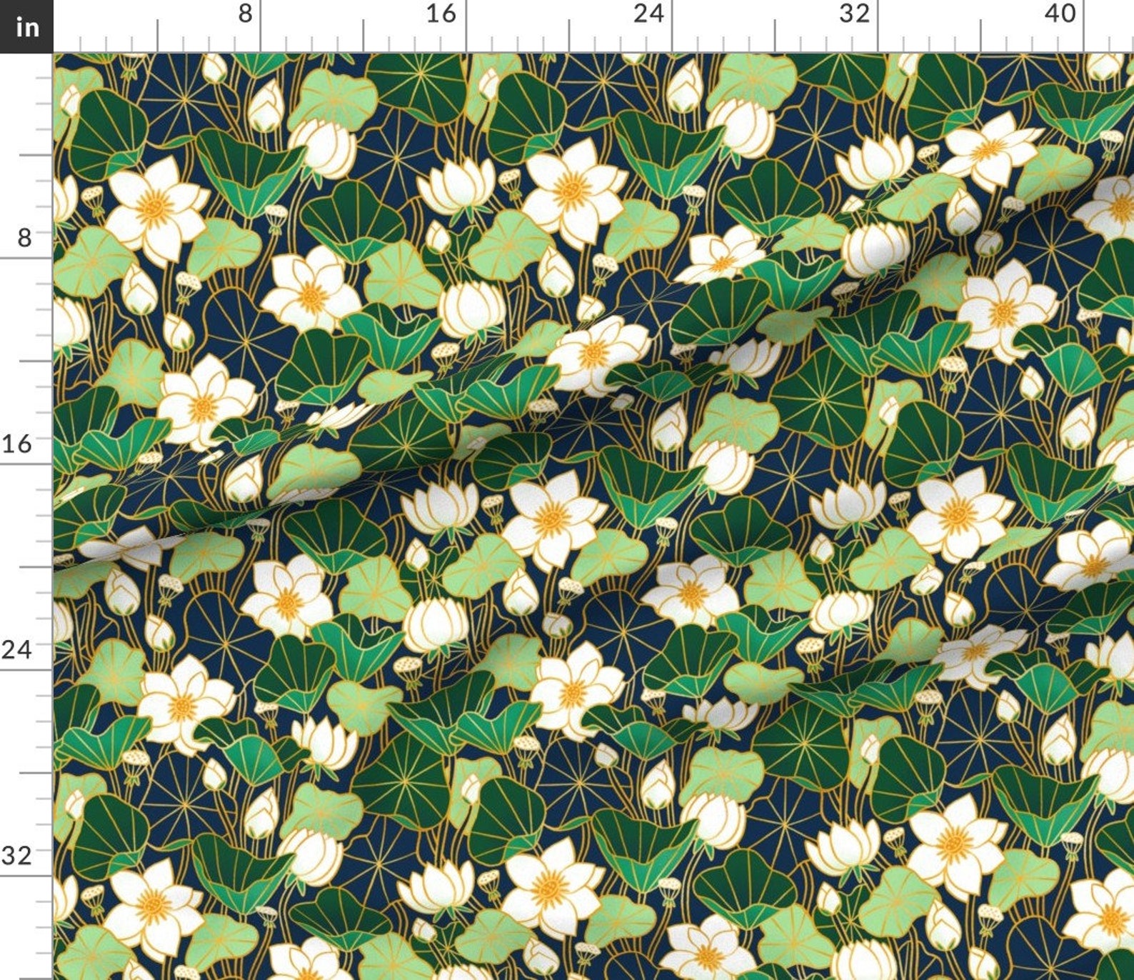 Bohemian Geometric Lily Floral Green and White Fabric Lily | Etsy