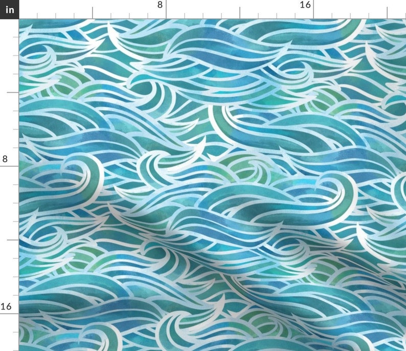 Abstract Watercolor Waves Fabric Abstract Watercolor Waves | Etsy