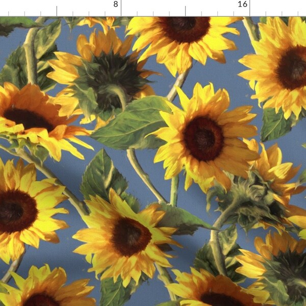 Sunflowers on Blue Cotton - Etsy