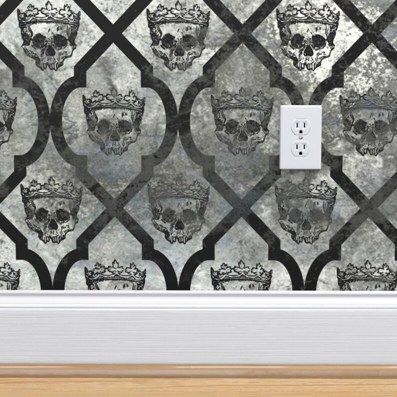 Skull Wallpaper Skull Fresco Gray by Thecalvarium Gray - Etsy
