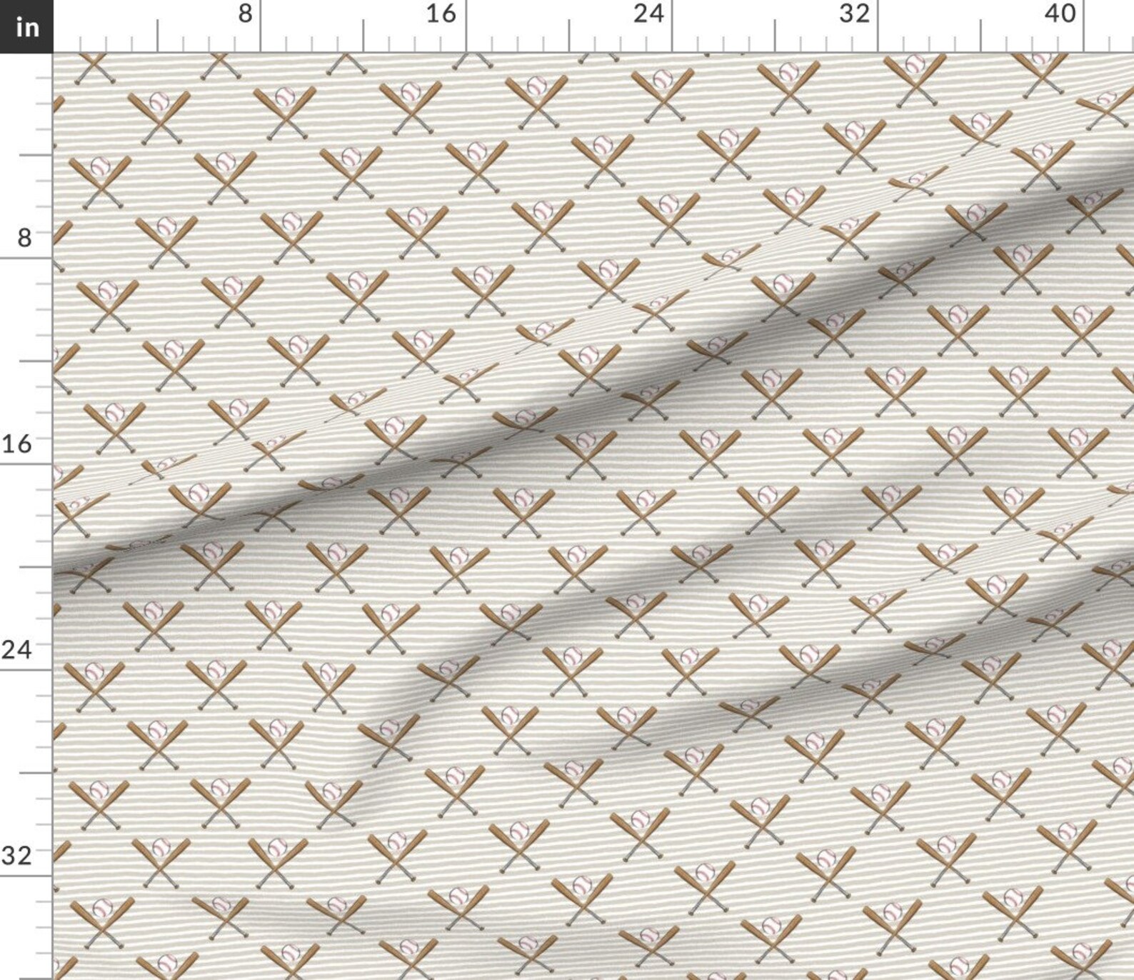 Baseball Fabric Baseball Bats on Stripes Tan by - Etsy