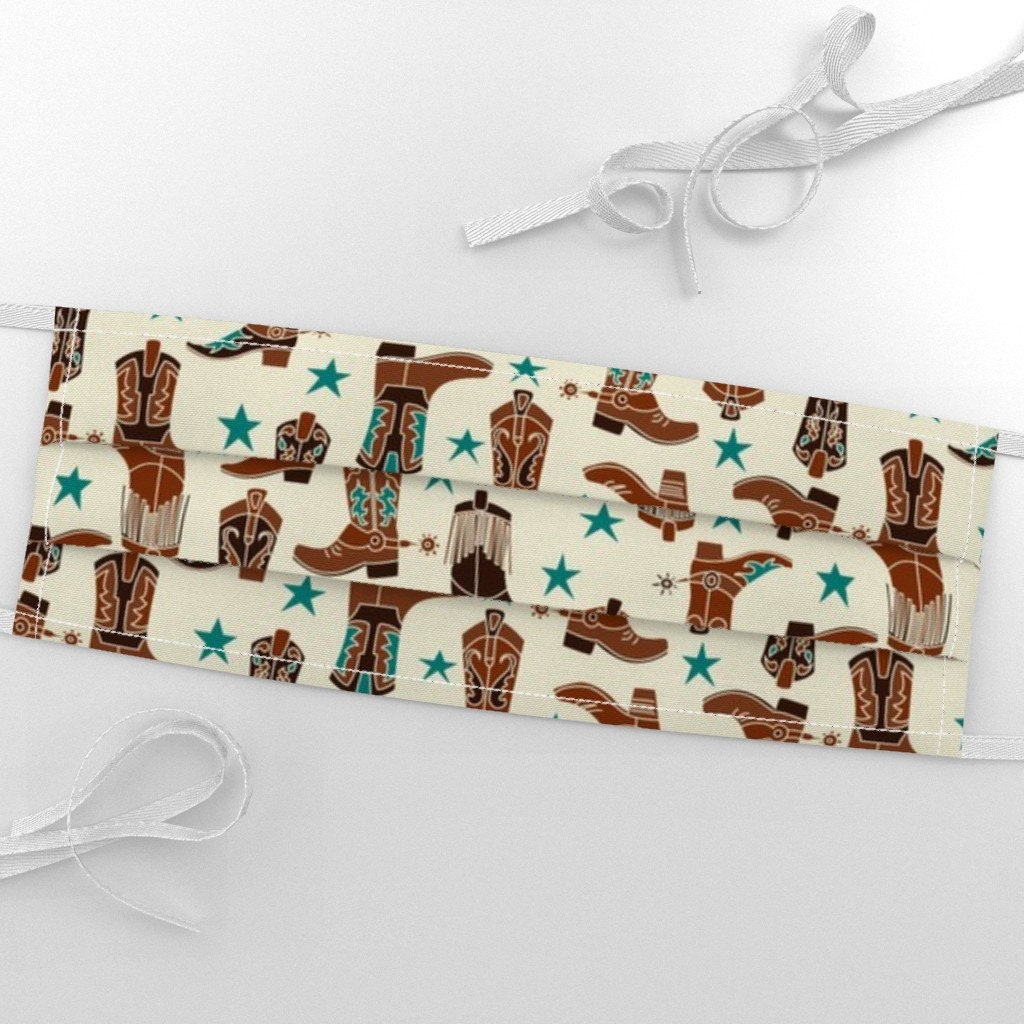 Western Boots Fabric Cowboy Cowgirl Blue Stars Neutral | Etsy