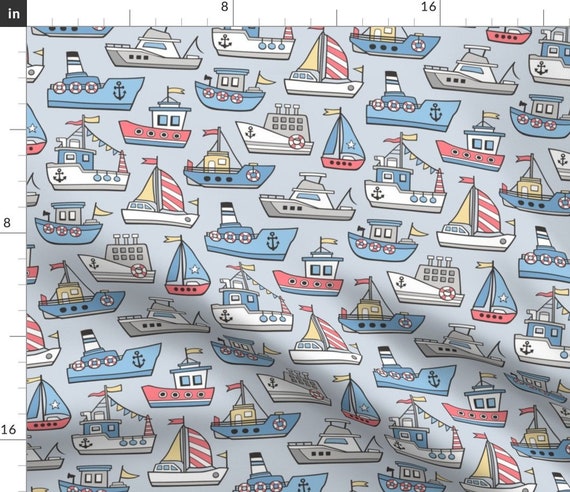 Sail Boats Fabric Boats Ships Nautical Maritime Doodle on - Etsy
