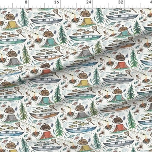 Watercolor Lake Camping Fabric Lake House Fishing Motif by - Etsy