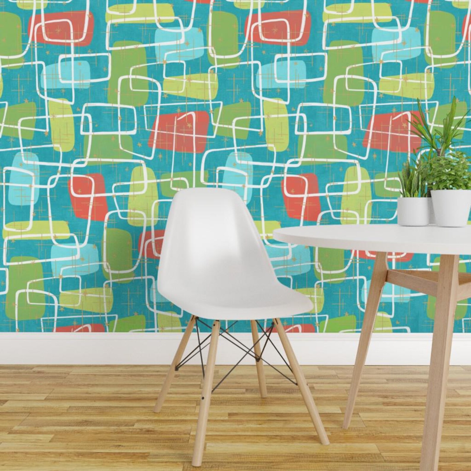 Mid-century Wallpaper - Atomic Mcm Grid in Surfside by Raqilu - Retro ...