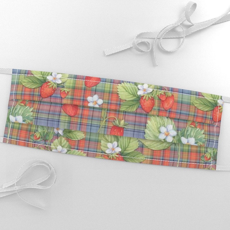 Strawberry Plaid Fabric Watercolor Strawberries On Blue | Etsy