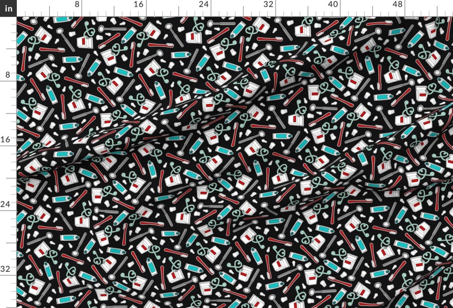 Dental Fabric - Colorful Dentist Dental Hygienist Print Black by ...