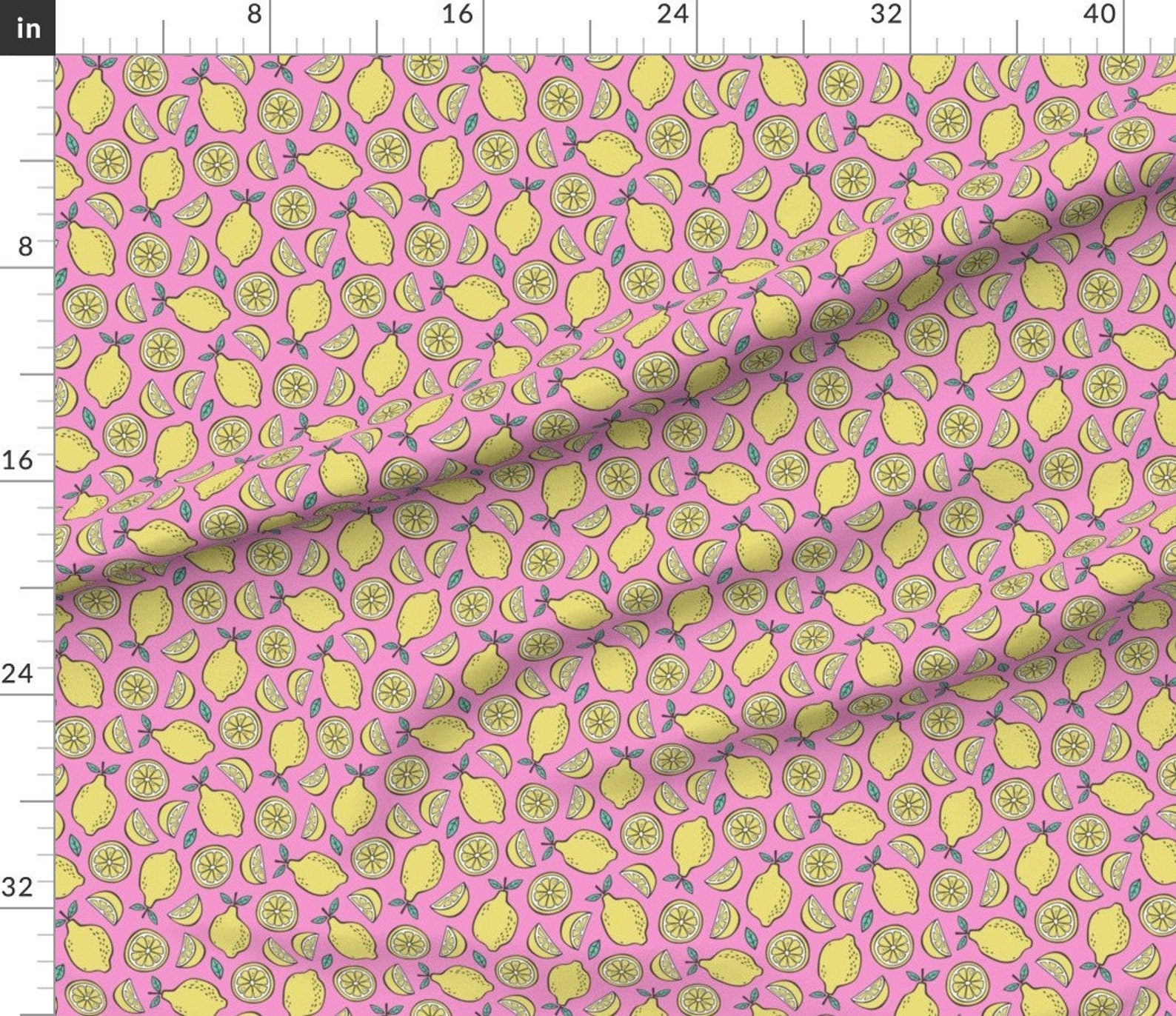 Lemon Fabric Lemon Citrus on Dark Pink by Caja Design - Etsy