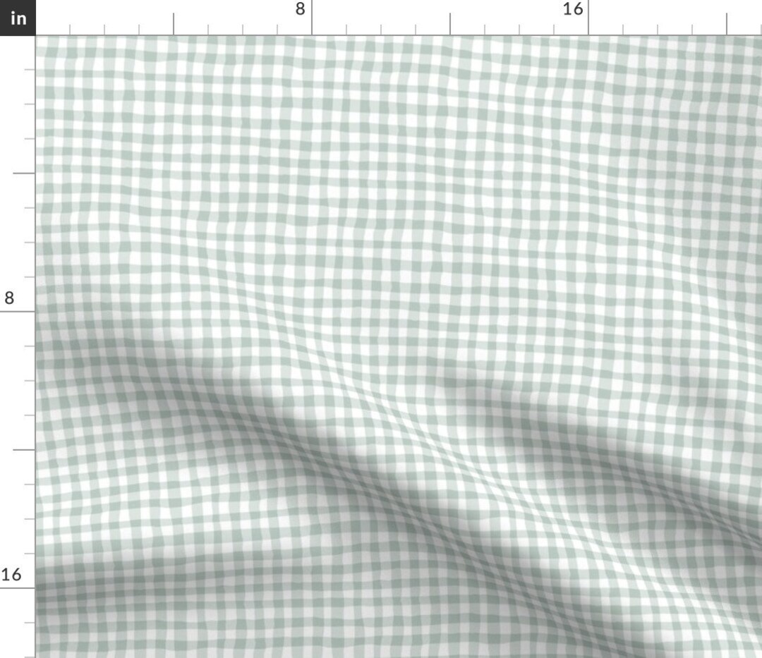 Hand Drawn Green Gingham Fabric Organic Gingham Warm Sage by Crystal ...
