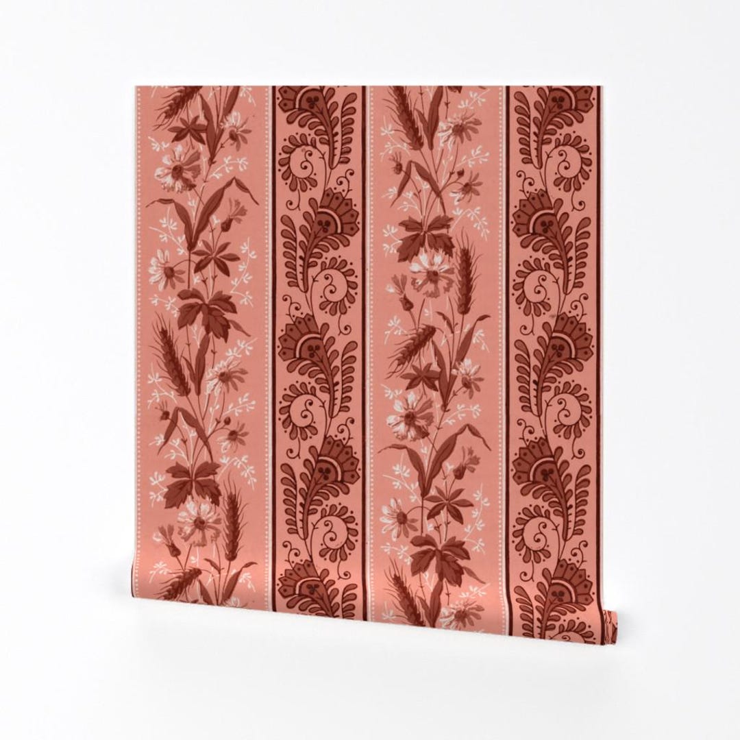 Coral Stripe Removable Peel and Stick Wallpaper - Victorian Western ...