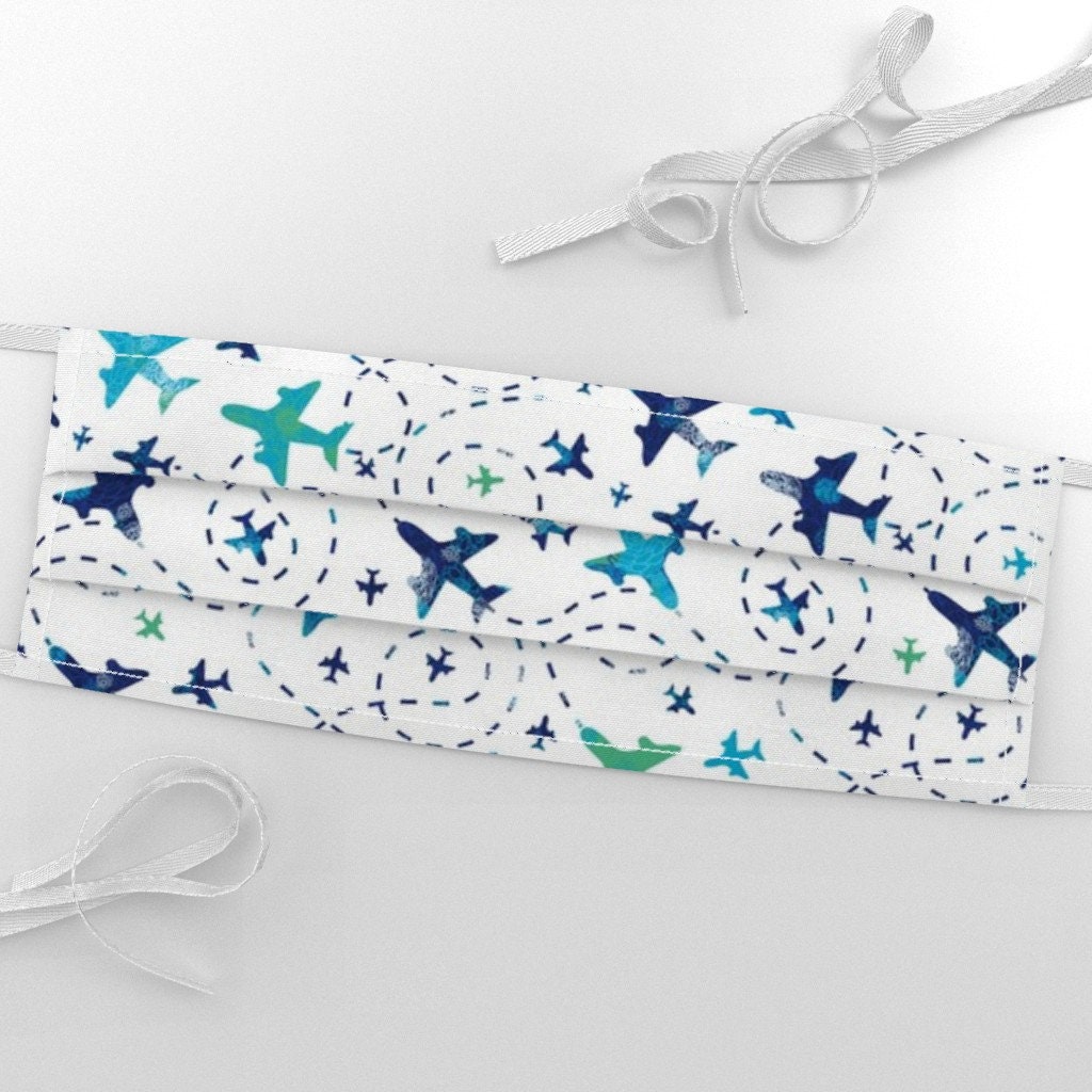 Blue Abstract Airplane Fabric Fun Airplanes on White Sky by | Etsy