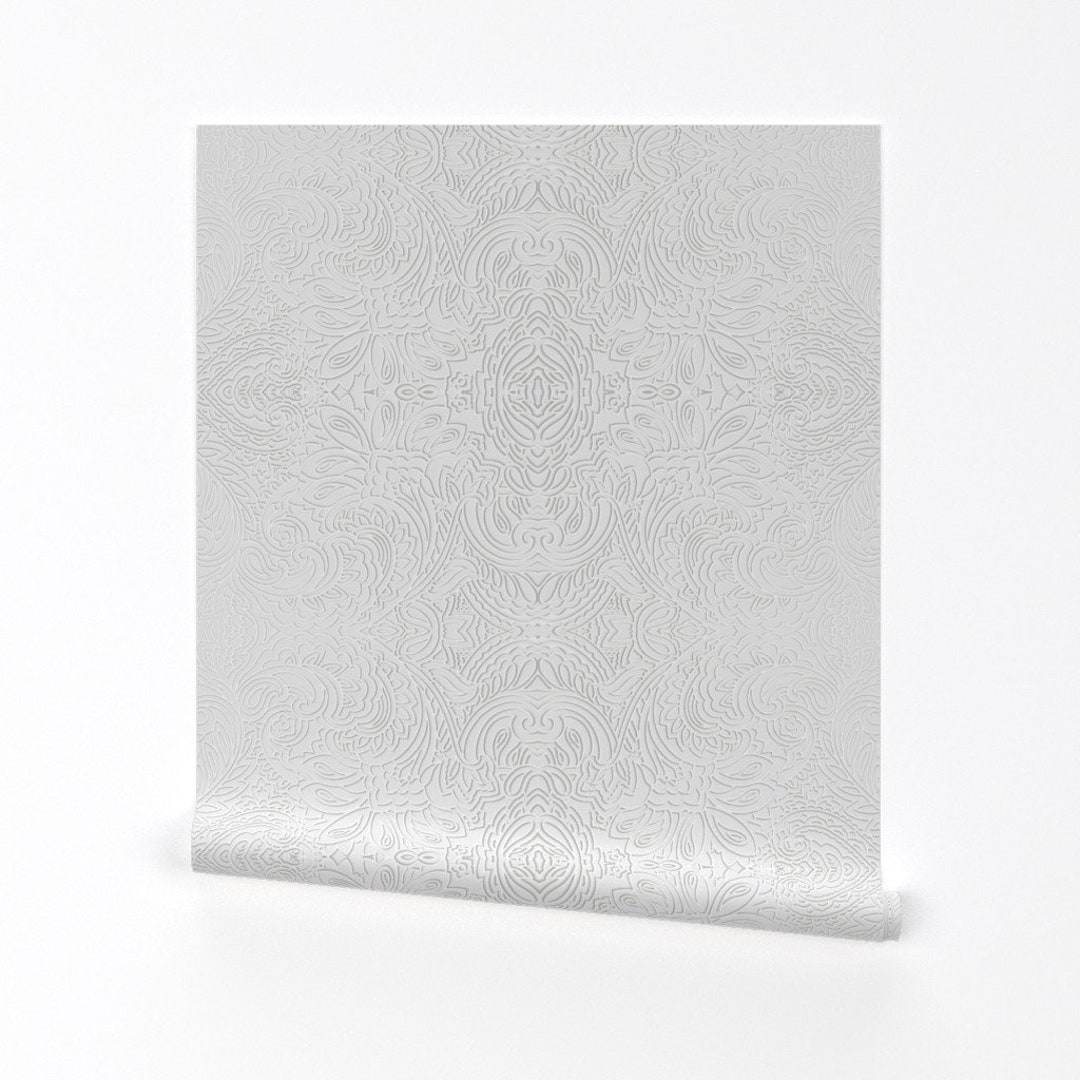 Paisley Wallpaper White on White by Whimzwhirled Neutral Tonal Bright ...