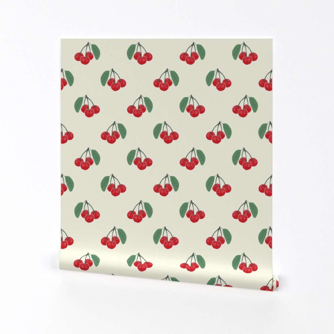 Cherries Wallpaper Vintage Cherries by Lioriel Yellow - Etsy