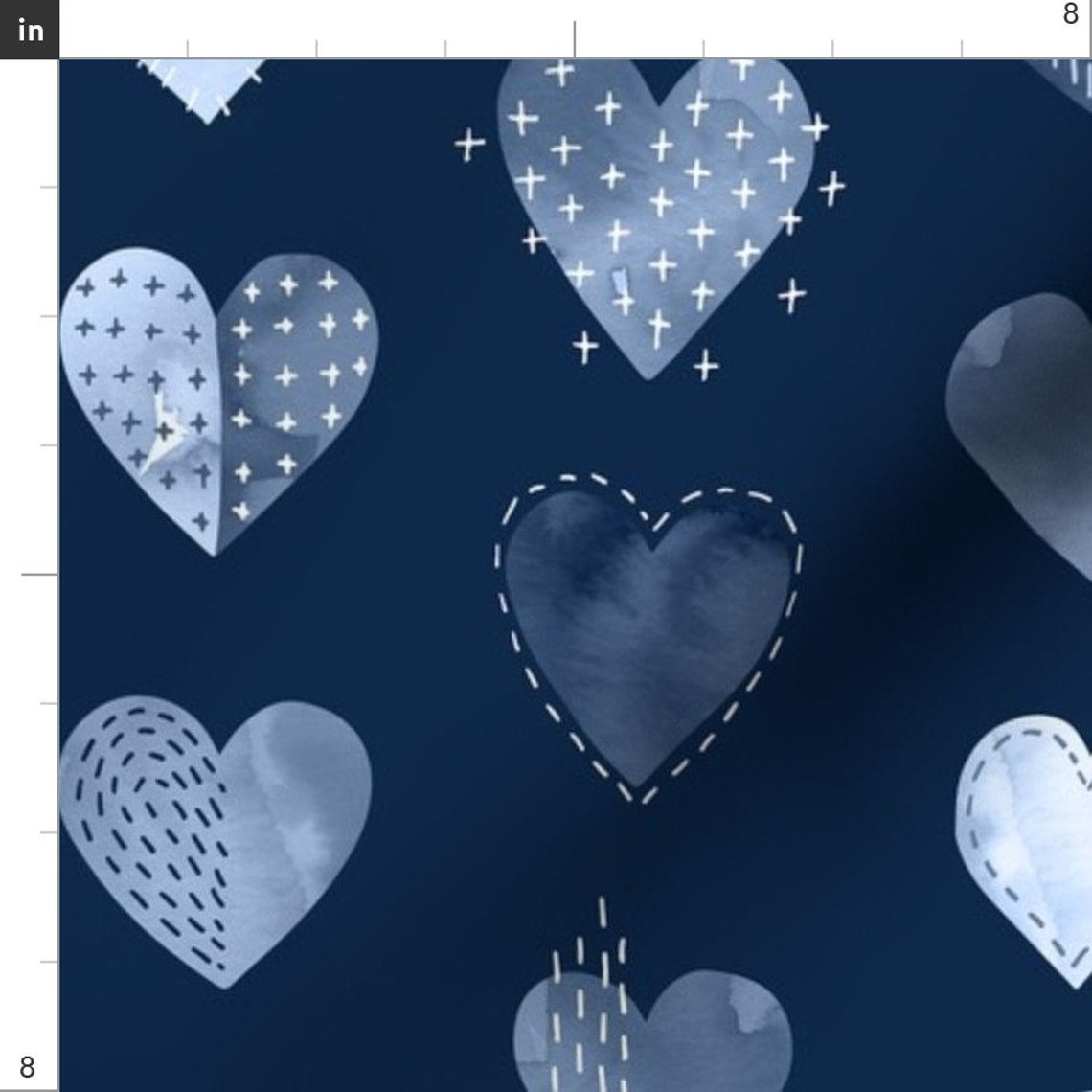 Navy Hearts Valentine's Day Fabric My Boro Heart by | Etsy