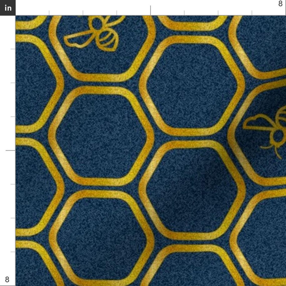 Blue and Yellow Bee Fabric - Bee Denim by Mia Valdez - Modern Geometric ...