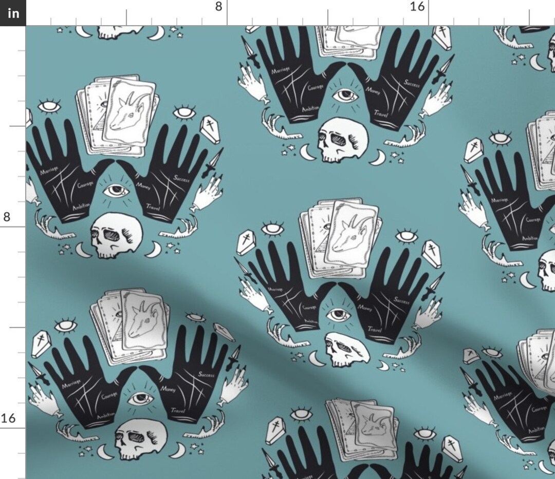 Spooky Fabric Curses and Spells Damask Black and Blue by Bella Modiste ...