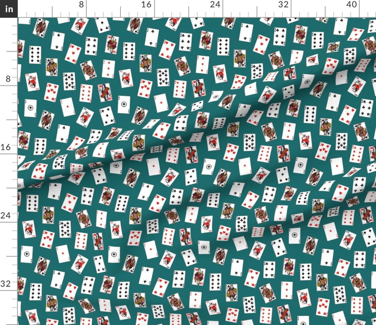 Playing Cards Fabric Scattered Playing Cards Aqua by Thin - Etsy