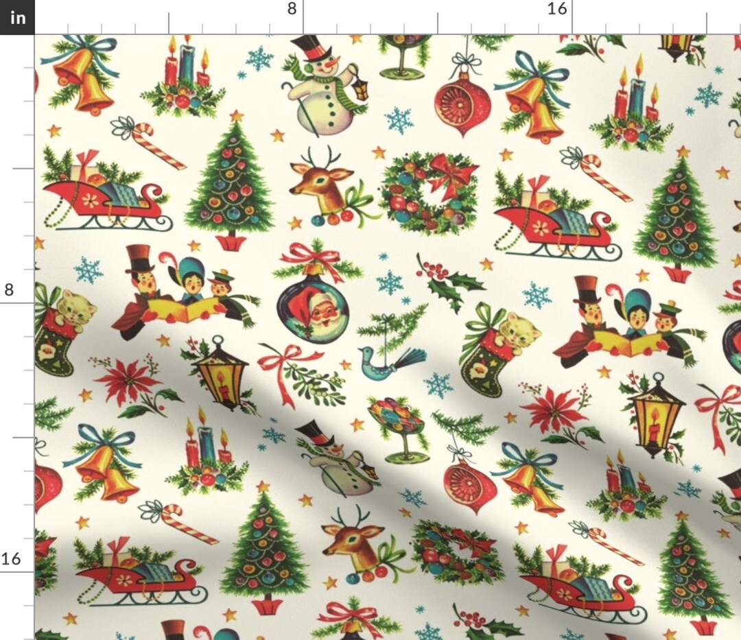Retro Christmas Fabric Vintage Xmas by Red_raspberry_design Vintage ...