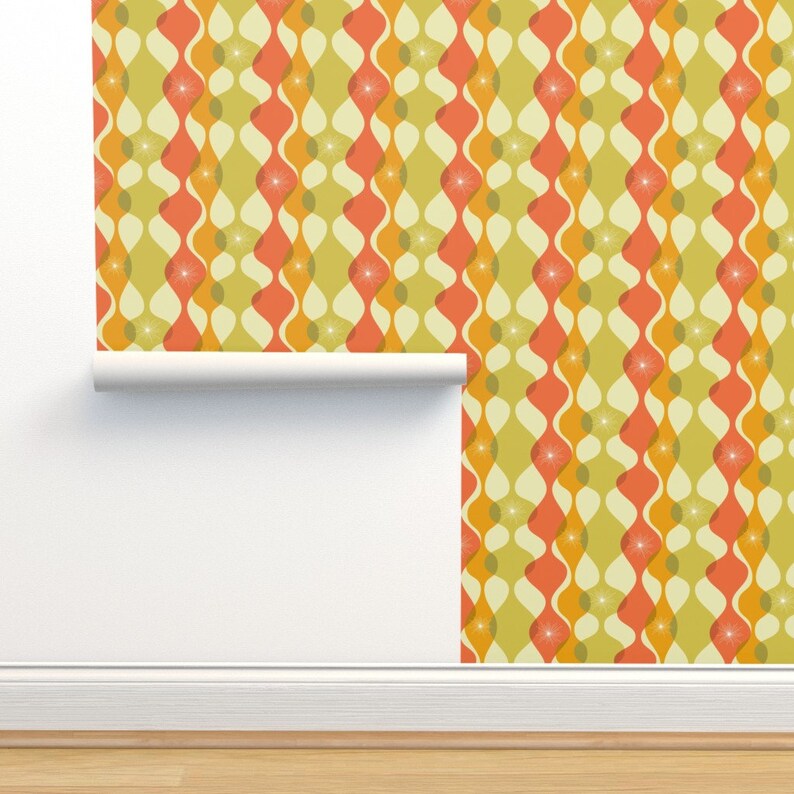 Mid Century Modern Wallpaper Mid Mod Fall Colors by Roofdog - Etsy
