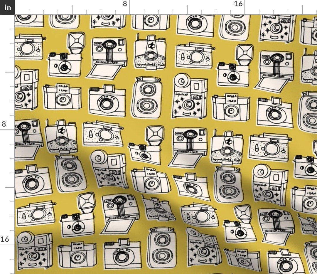 Cameras Fabric Vintage Cameras Mustard Yellow Camera Fabric by Andrea ...