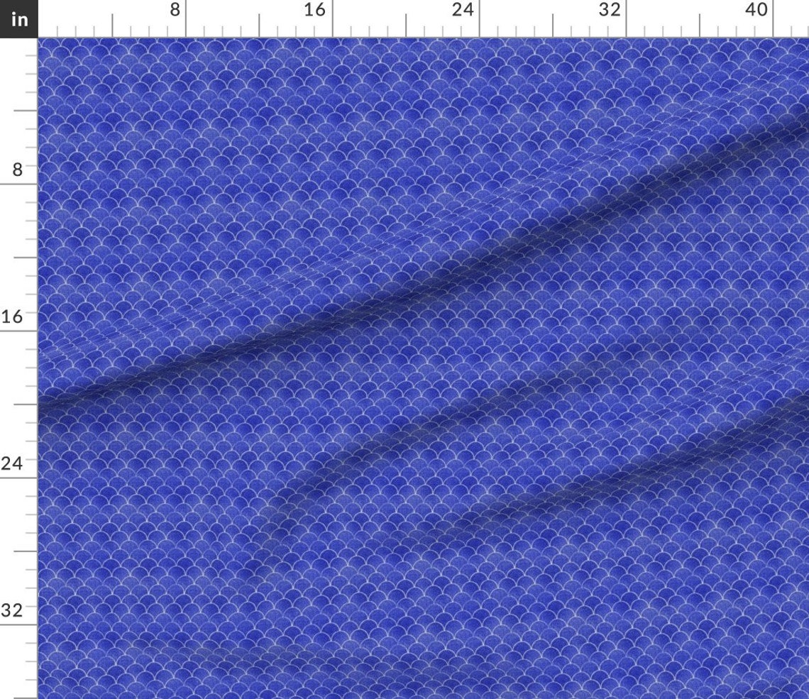 Blue Scales Fabric Denim Scales Small Scale by - Etsy