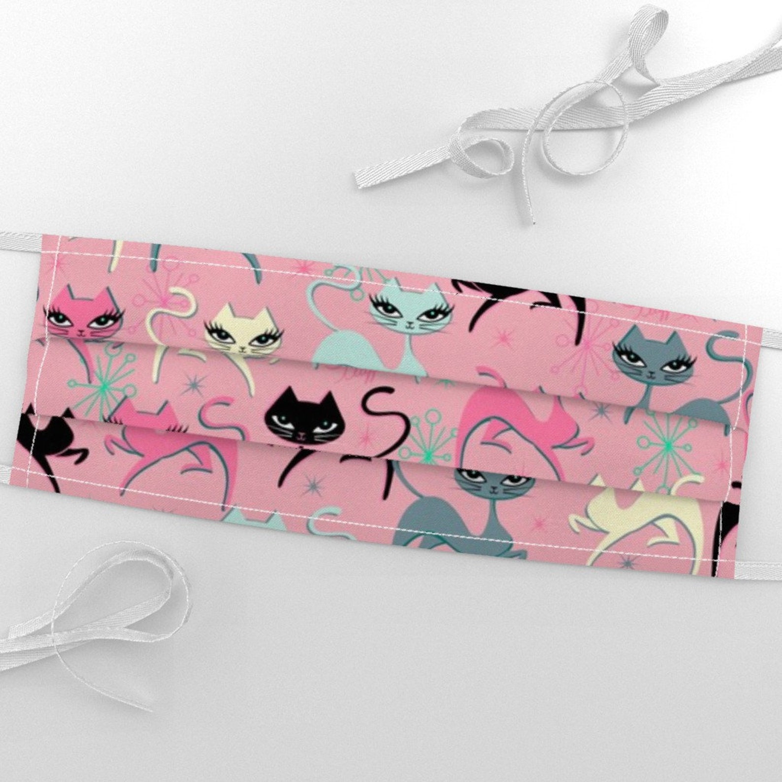 Mid Century Modern Fabric Prancing Kitten-fabric-pink by | Etsy