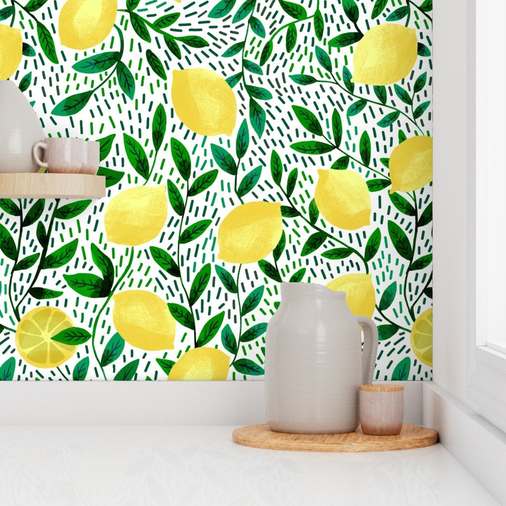 Lemon Wallpaper Lemons white by Scarlette Soleil Citrus - Etsy