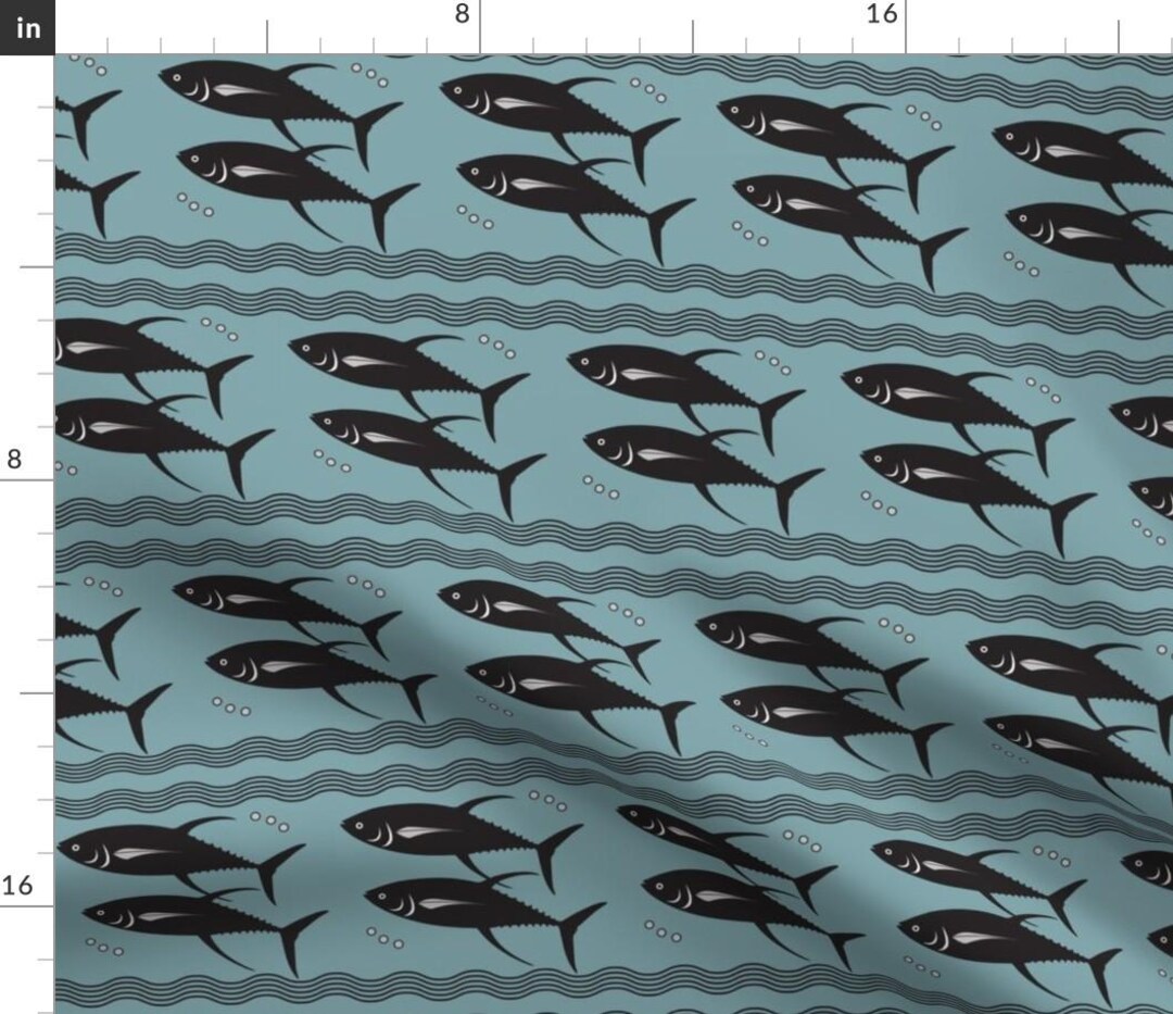 Fish Fabric Art Deco Tuna Fishies by Auntgoose 1930s Nautical Ocean ...