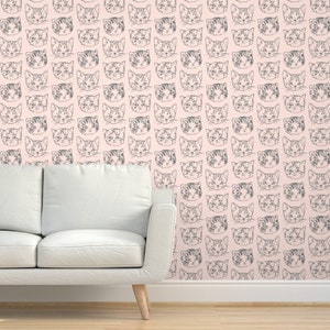 Pink Cat Wallpaper Cat Stack Grey on Peach by - Etsy