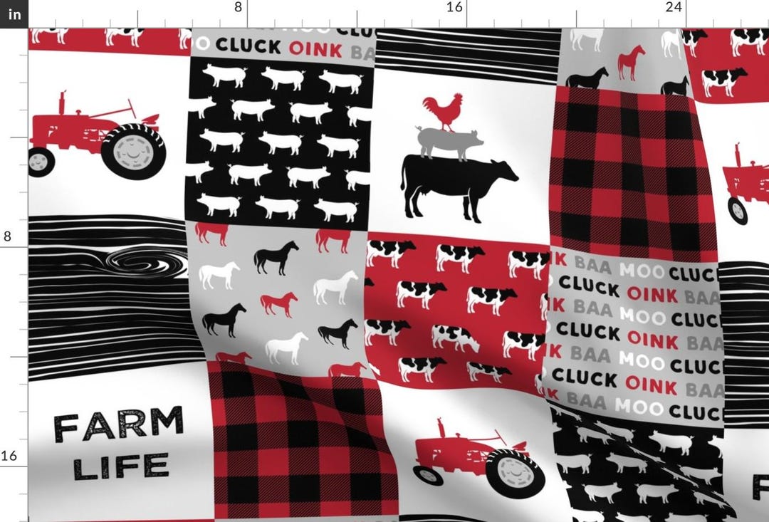 Farm Cheater Quilt Fabric - Farm Life Wholecloth Black and Red by ...