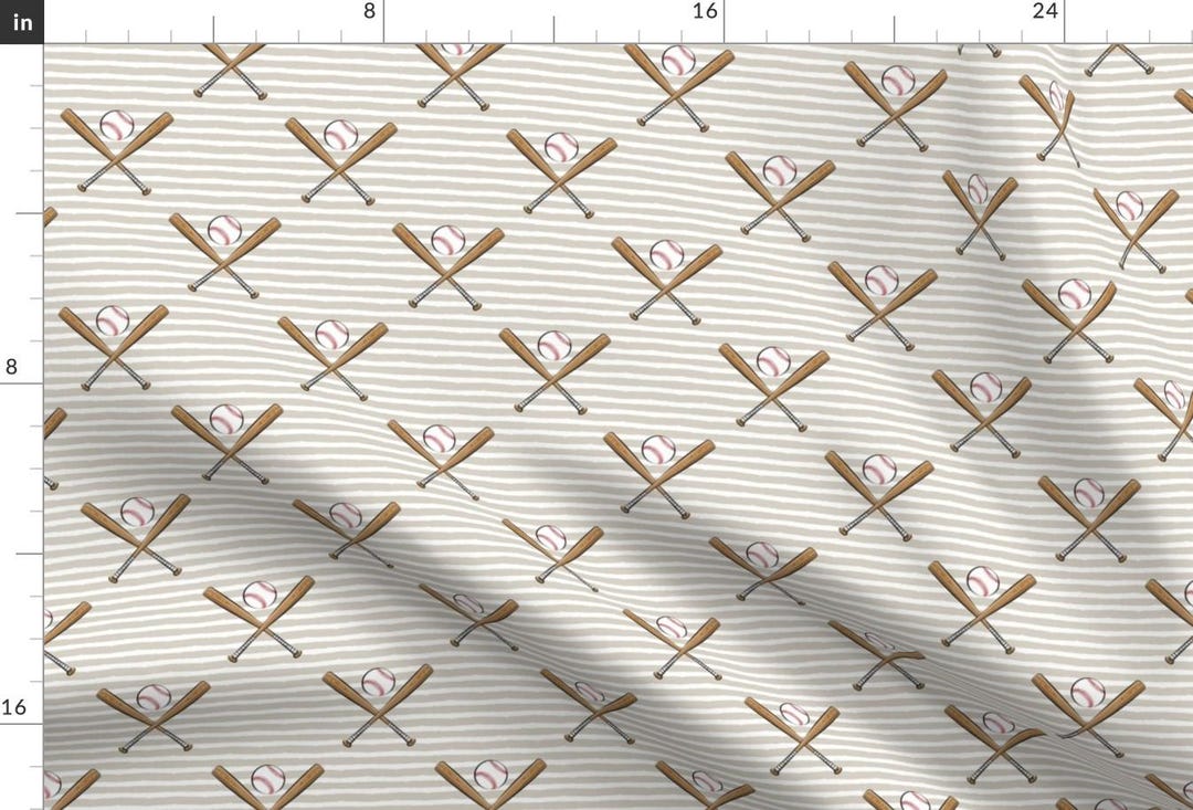 Baseball Fabric Baseball Bats on Stripes Tan by Littlearrowdesign ...