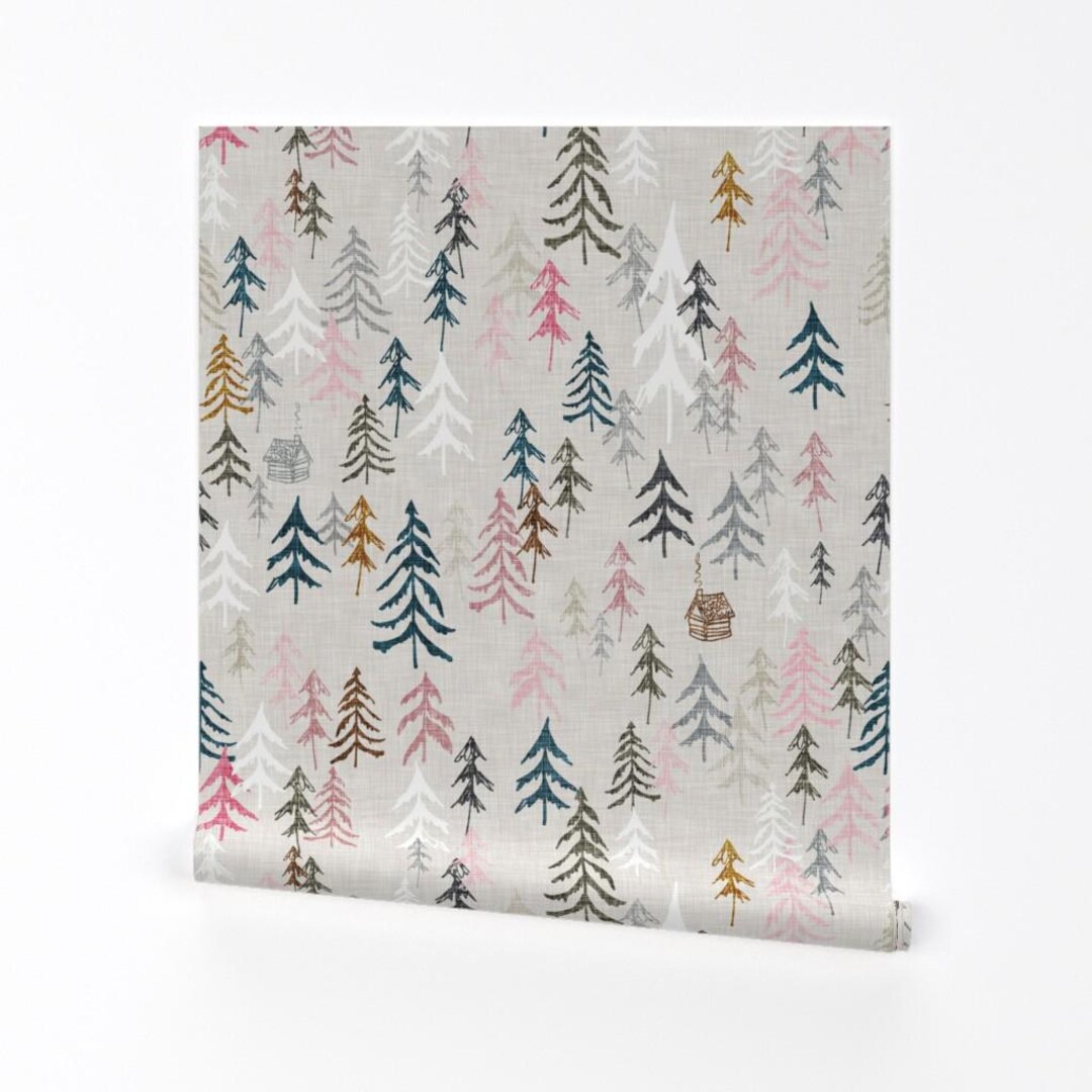 Forest Wallpaper - Solitude Pink by Nouveau Bohemian - Woodland Forest ...
