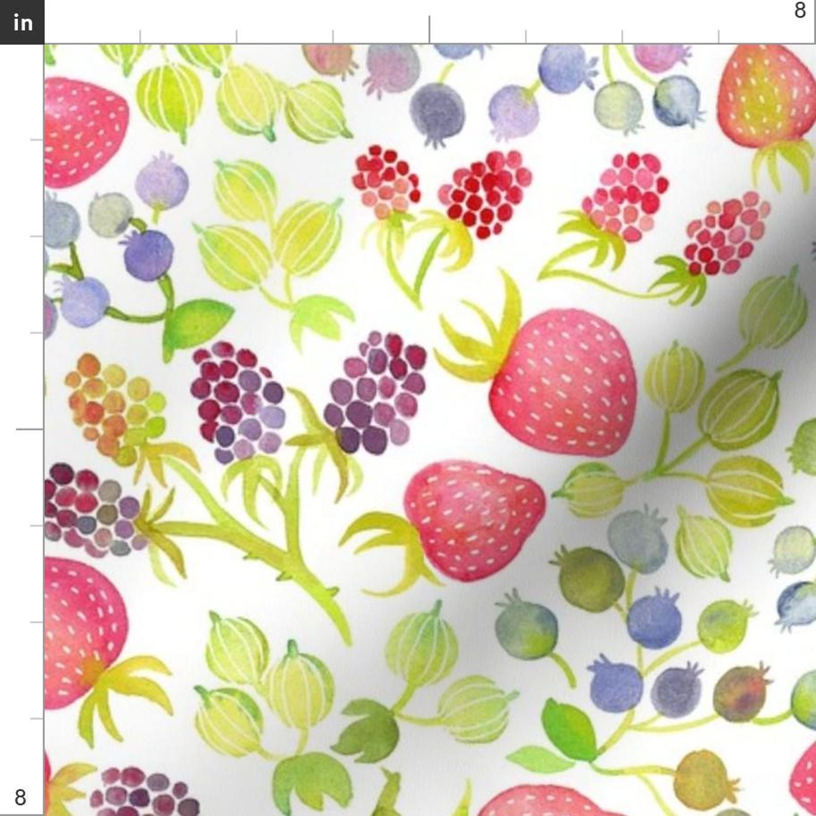 Berry Bush Fabric - Summer Berries by Cjldesigns - Watercolor Kitchen ...