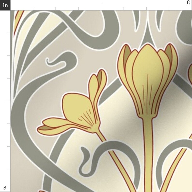 Yellow Floral Hearts Fabric Crocus Art Nouveau Vintage by - Etsy