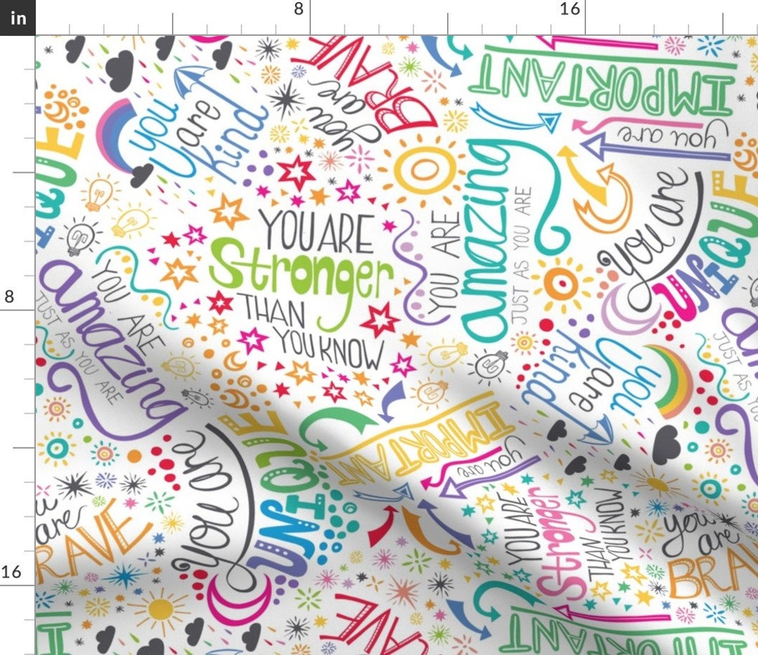 Positive Words Fabric Rainbow Affirmations by Handypanda Typography ...