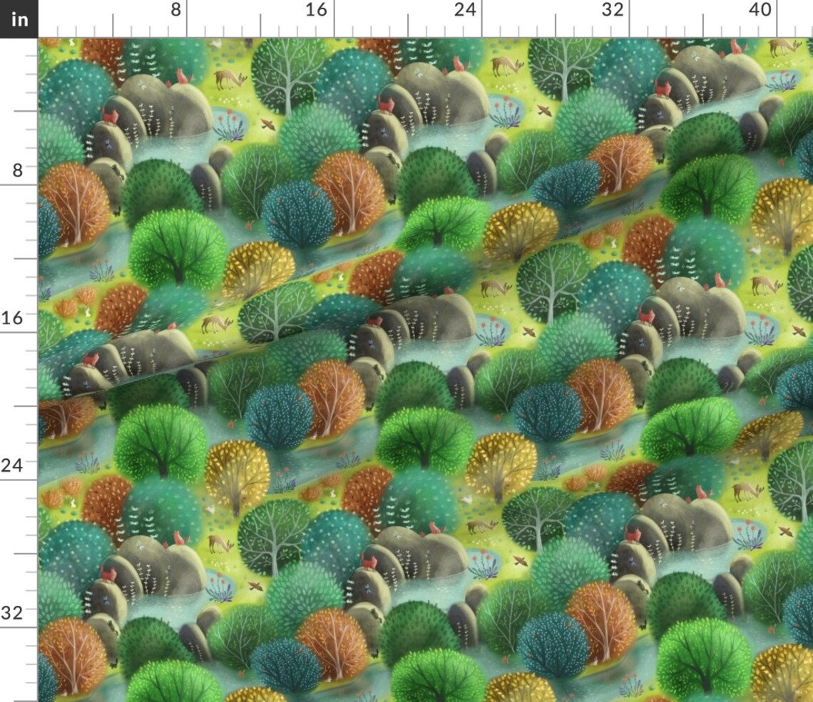 Foggy Forest Fabric Emerald Forest by Gaiamarfurt Emerald | Etsy