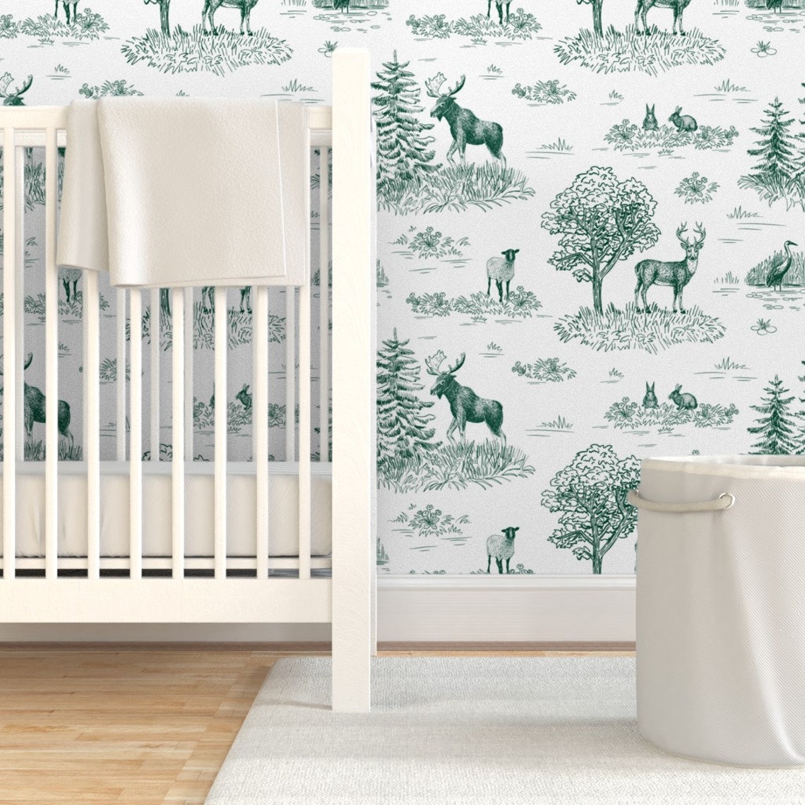 Woodland Toile Wallpaper Animals Toile De Jouy by Sveta Aho | Etsy