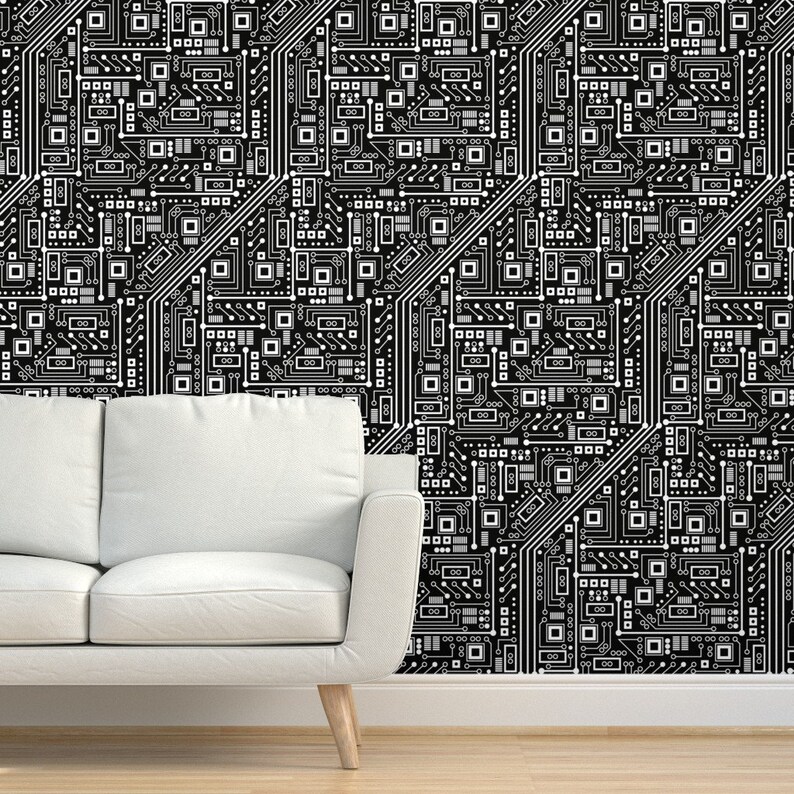 Robot Wallpaper Robot Circuit Board black and White by - Etsy