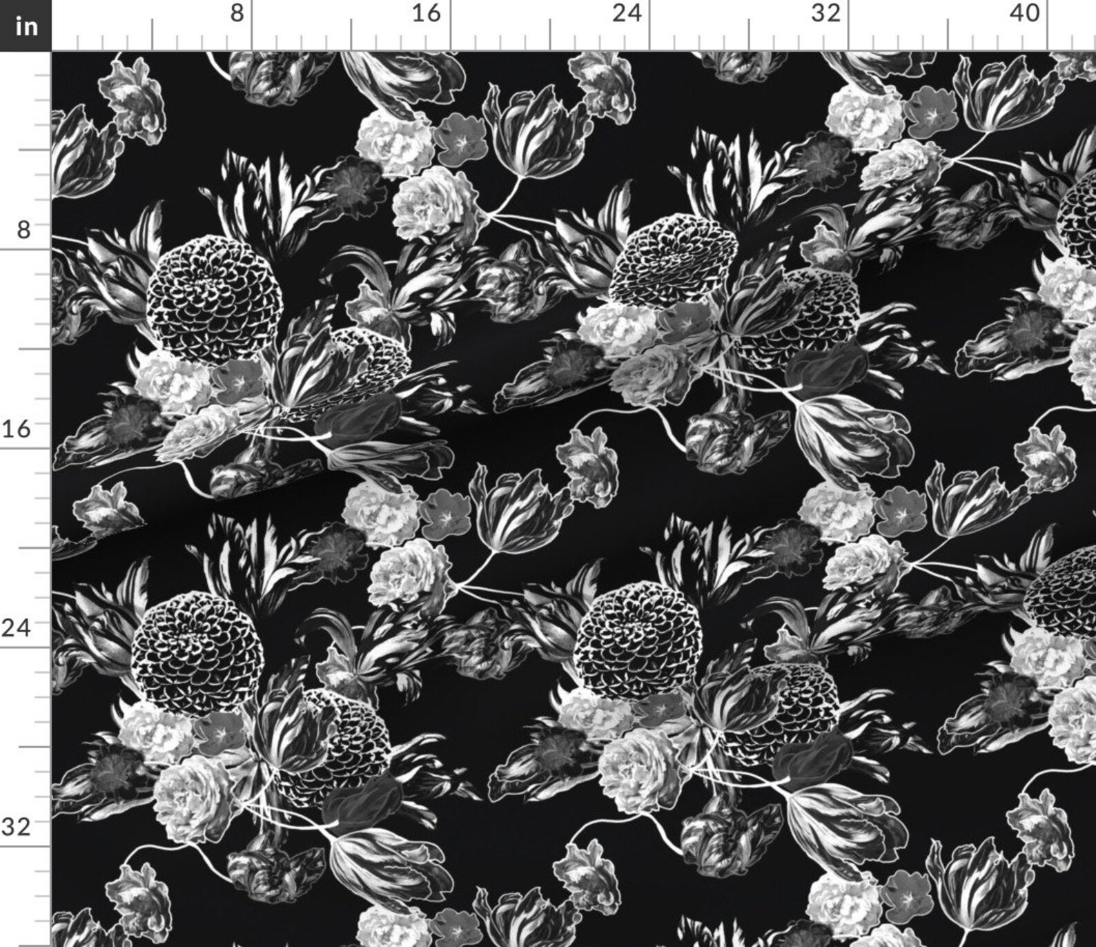 Floral Fabric Modern Floral Black and White by - Etsy