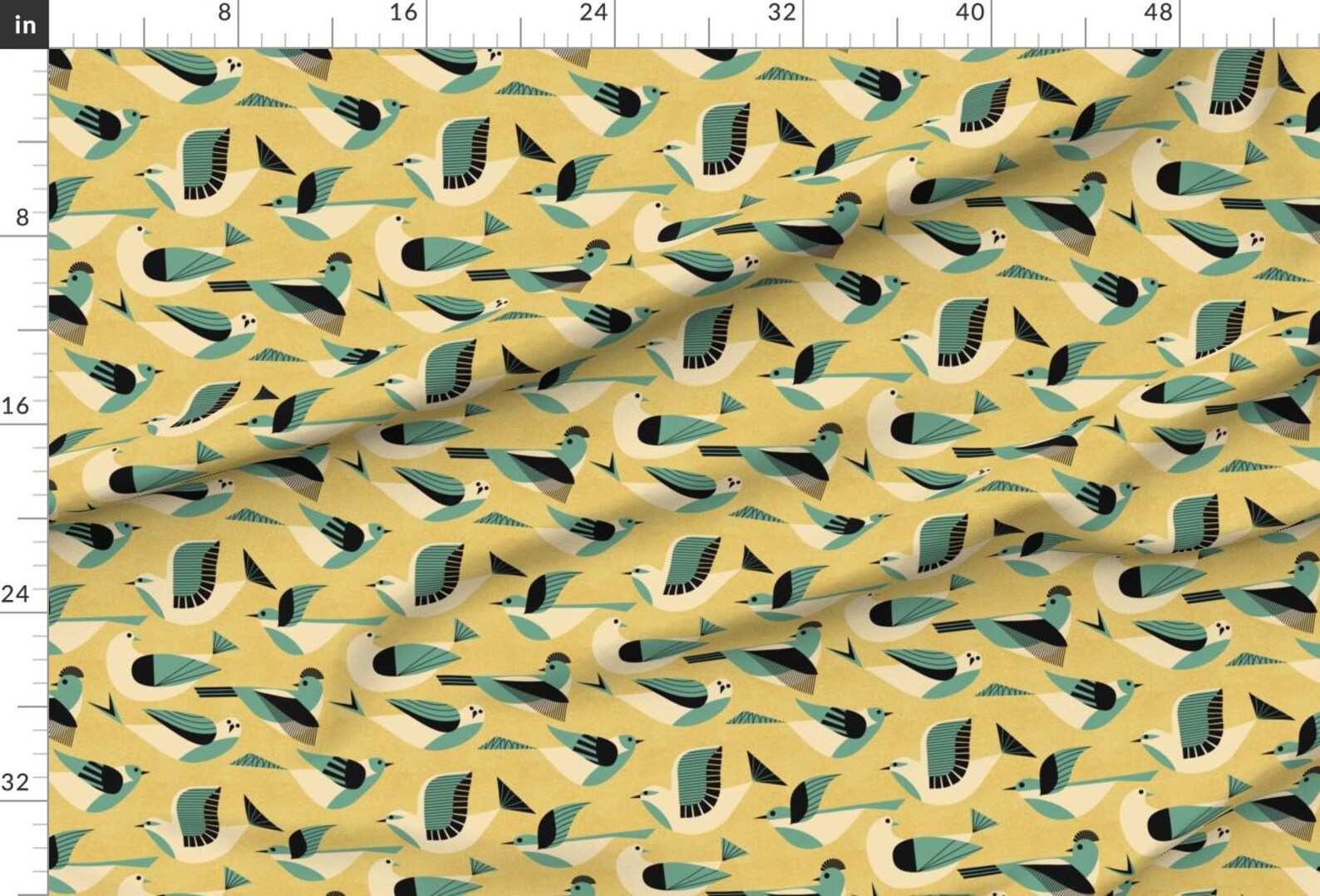 Mid-century Modern Fabric - Flying by Vo Aka Virginiao - Retro Birds ...