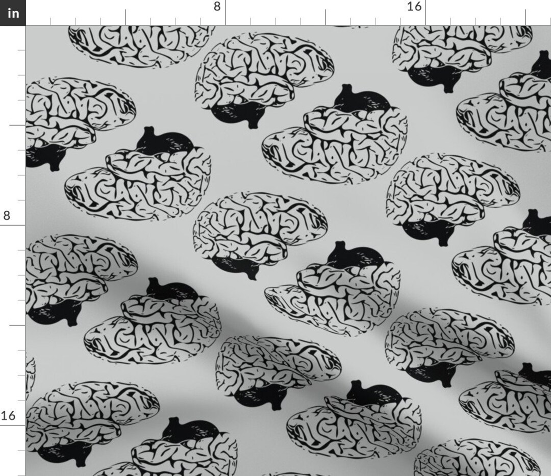 Gray Matter Brain Fabric Braaaains on Soft Gray by - Etsy