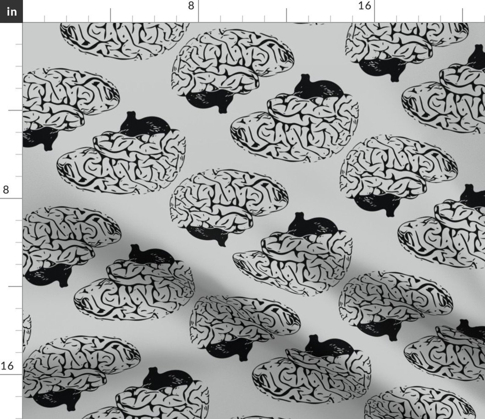 Gray Matter Brain Fabric Braaaains on Soft Gray by | Etsy