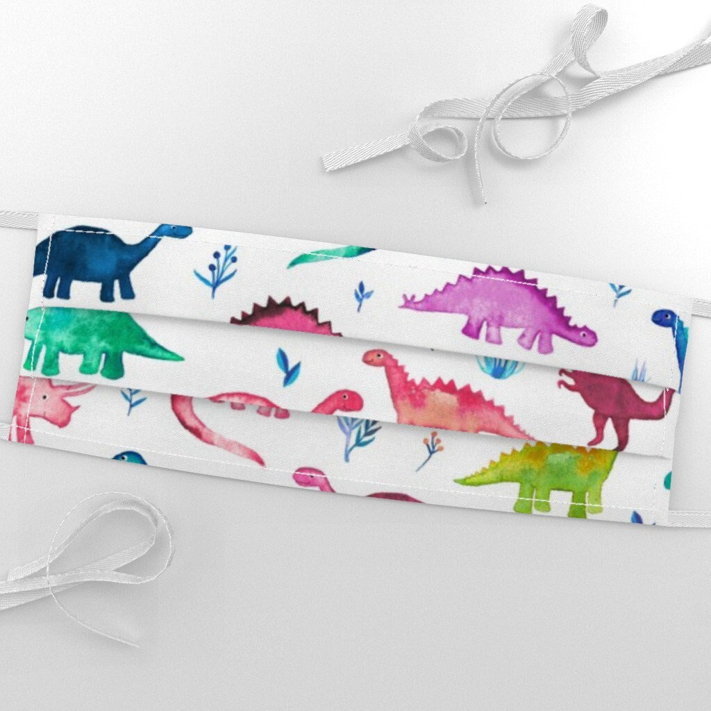 Dino Fabric Little Multicolored Dinos on White by Micklyn | Etsy