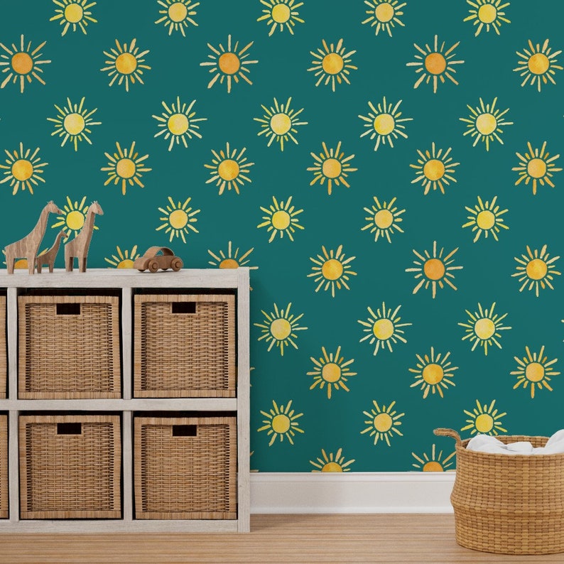 Teal Sun Wallpaper Summer Sunshine by Angelinamariadesigns - Etsy