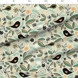 Mod Birds Fabric Partridge by Designertre Mod Bird and - Etsy