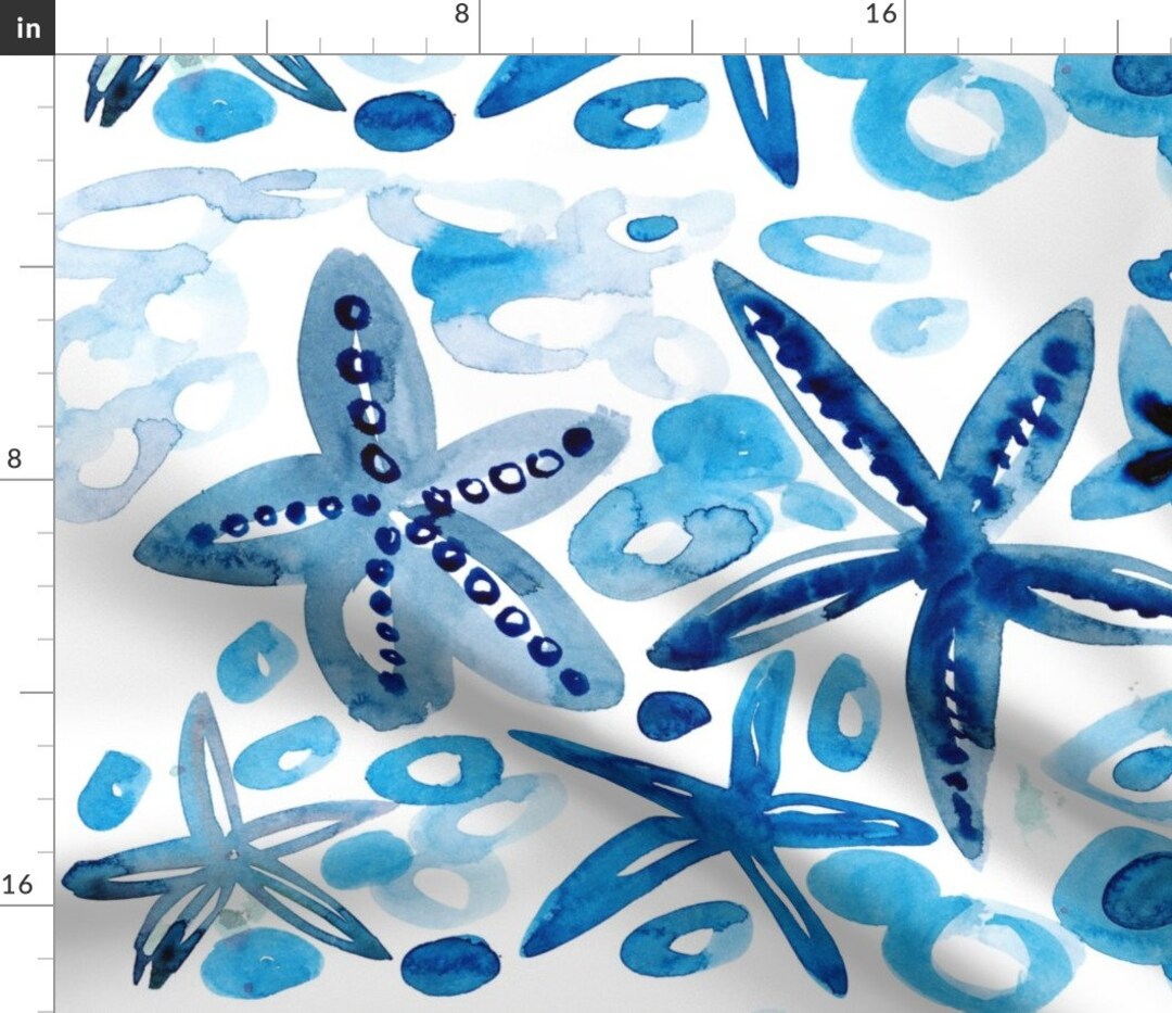 Seaside Watercolor Fabric Starfish7 by Cest_la_viv Watercolor Blue ...