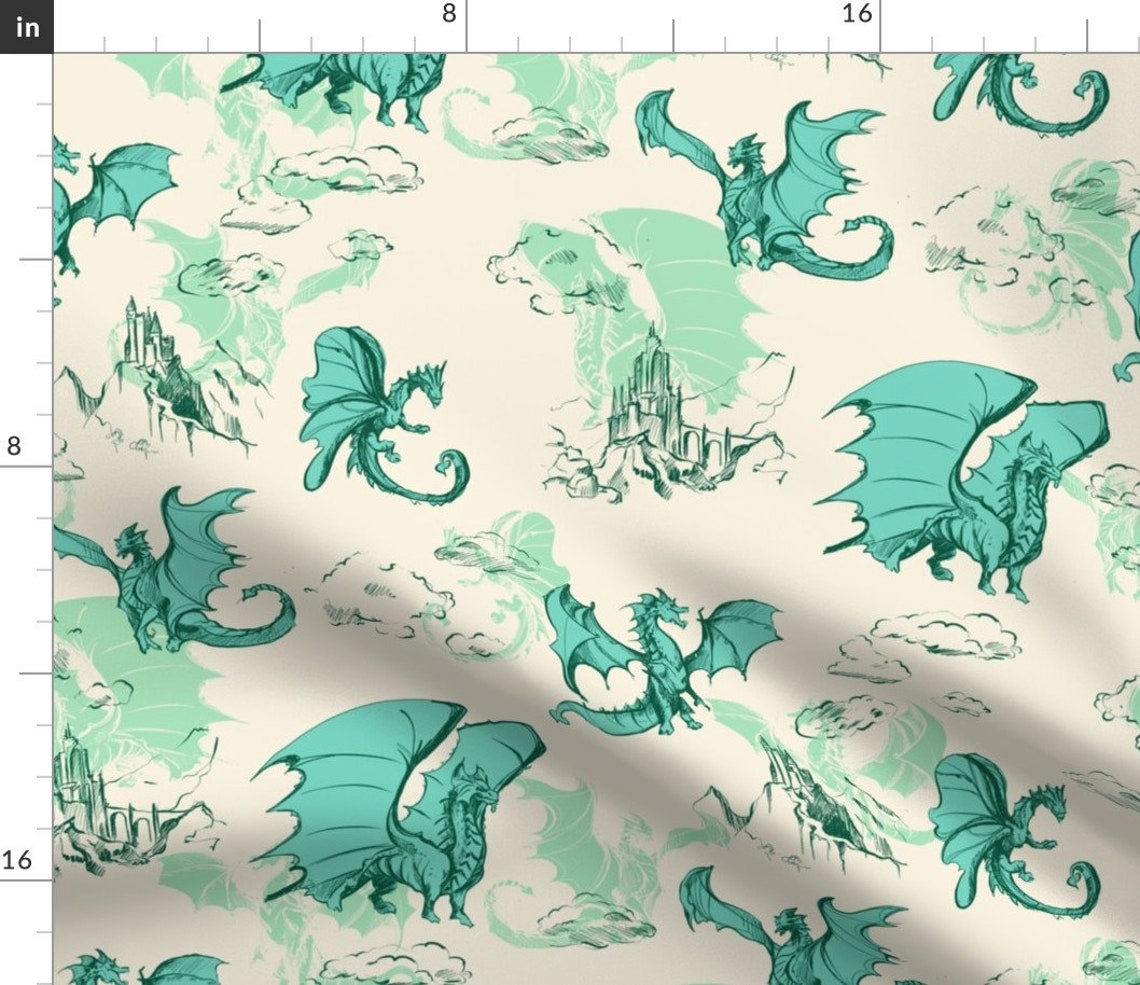 Dragon Fabric Dragon Jade by Pattern State Dragon Mythical - Etsy